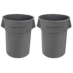 AmazonCommercial 55 Gallon Heavy Duty Round Trash/Garbage Can, Grey, 2-pack