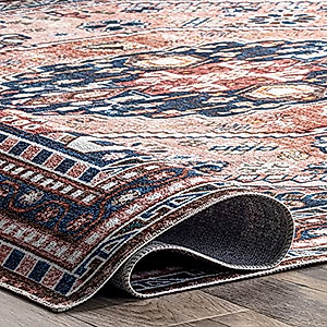 nuLOOM Nevaeh Machine Washable Bohemian Medallion Area Rug, 9' x 12', Blue