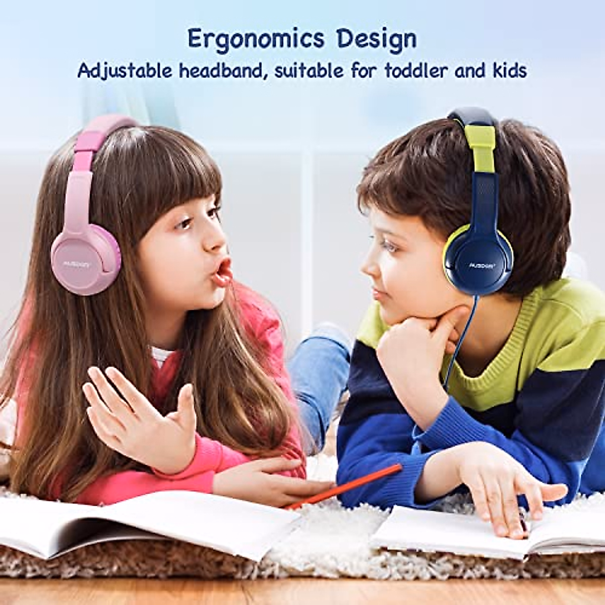 AUSDOM Kids Headphones, Wired Headphones for Kids with Microphone On Ear Kids Headphones for School Kids Headset Volume Limiter 85dB Tangle-Free 3.5mm Jack for iPad, Tablet, Boys, Girls, School,Green