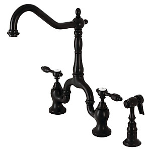 Kingston Brass KS7750TALBS Tudor Bridge Kitchen Faucet, Matte Black, 13.88 x 8.25 x 14.5