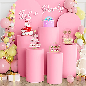 Putros Spandex Cylinder Pedestal Covers Pink Set of 5 Cylinder Plinth Stand Cover for Wedding Props Birthday Party Event Decor