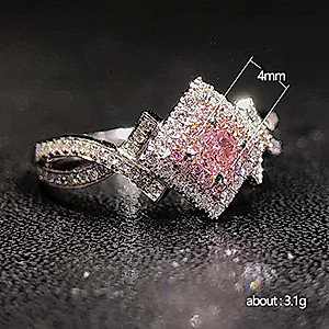SCHZBSP 18K White Gold Plated Cross-Wound Pink Crystal Diamond Ring Pavé Exquisite Cubic Zirconia Ring Fashion Lady CZ Diamond Engagement Wedding Ring Jewelry Gift (10)