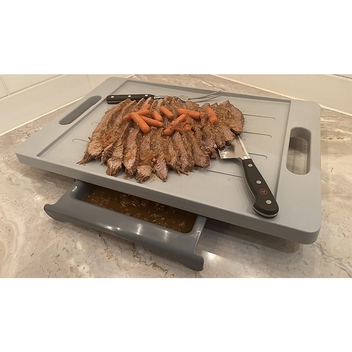 Karving King Large Meat Cutting Board with Juice Groove Meat Carving Board with Non-Slip Feet, Spikes, and Drip Tray Chopping Board for Kitchen