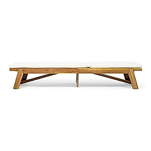 Christopher Knight Home Eugene Outdoor Acacia Wood 3 Piece Chaise Lounge Set, Teak Finish, Yellow, Cream