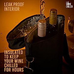 Wine Chiller Cooler Bag - Insulated Tote for 2 Bottles, Perfect Wine Accessories and Gifts, Black with Silver Buckles