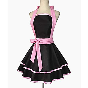 Hyzrz Lovely Handmade Cotton Retro Black Aprons for Women Girls Cake Kitchen Cook Apron for Mother's Gift (Pink)