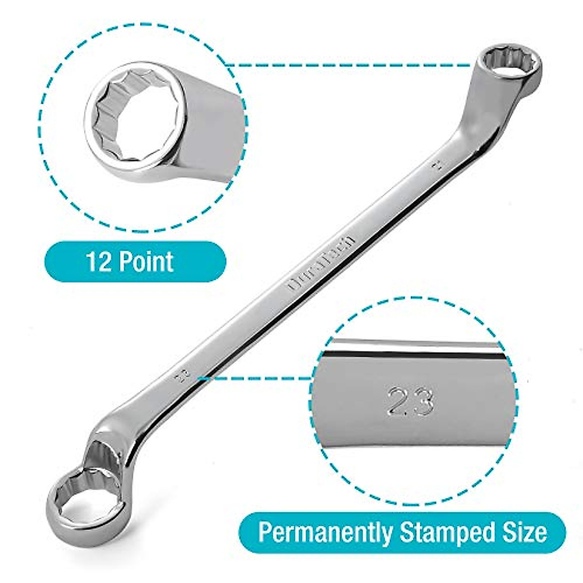DURATECH Offset Box Wrench Set, Metric, 9-Piece, 6-23mm, 75-Degree, CR-V Steel, Organized in Rolling Pouch