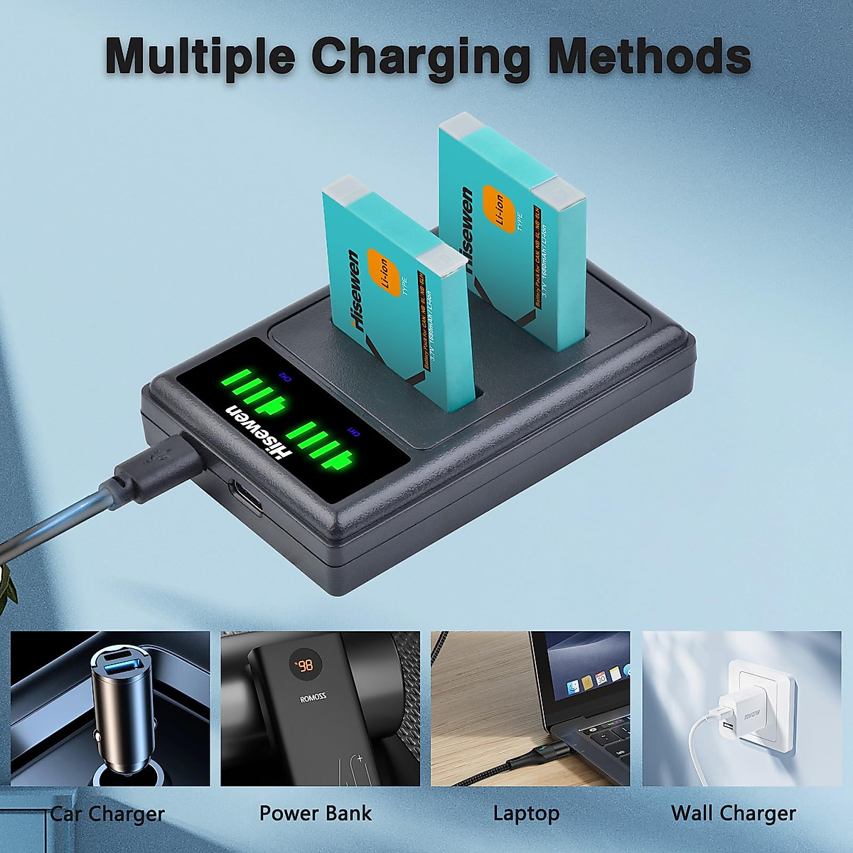 Hisewen NB-6L NB-6LH Batteries 2 Pack and Dual LED Battery Charger for Canon PowerShot SX530 HS,SX710 HS,SX700 HS, SX610 HS,SX600 HS,SX540 HS,SX510 HS, SX500 is,SX280 HS,D30,S90