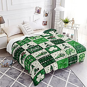 OneHoney St. Patrick's Day Blanket Super Soft Flannel Fleece Throw Blankets Gnomes Farm Truck Clover Throws Lightweight Cozy Warm Plaid Bed Blanket Fuzzy Plush Microfiber Blankets for Couch Sofa