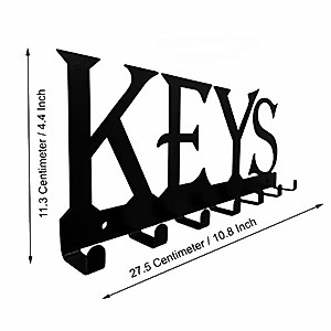 HeavenlyKraft Keys Black Metal Wall Mounted Key Holder Self Adhesive Hooks Keychain Holder Keychain Hanger Metal Key Holder self Adhesive Key Holder for Wall 27 X 11 X 3 cm