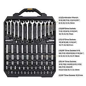 DEKOPRO 192 Piece Mechanics Tool Set Socket Wrench Set, Plastic Storage Case with Auto Repair Hand Tool Kit Wrench Tool Box Set