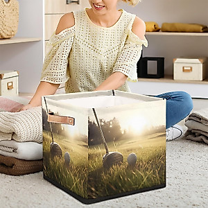 Piolysio Play Golf Storage Bins Foldable Storage Cubes with Handles Storage Basket for Closet Bedroom Living Room