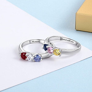 Personalized Mothers Rings with 3 Children Simulated Birthstones Mom Nana Rings Anniversary Rings for Women (3 Stones, 8)