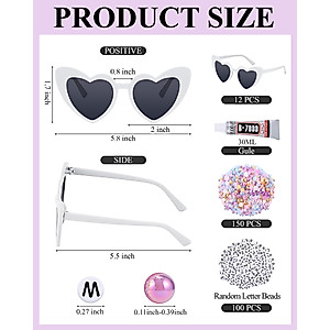 Xuhal 13 Pairs Valentines Day Heart Party Sunglass Bulk Bachelorette Glasses with DIY Letter Bead Pearl for Wedding Party(White)