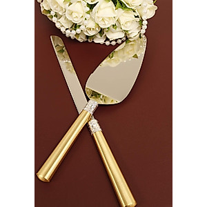 Vera Wang With Love Gold Personalized Wedding Cake Knife and Server Set, Custom Engraved Wedding Cake Cutting Set, Accessories and Gifts for the Bride and Groom