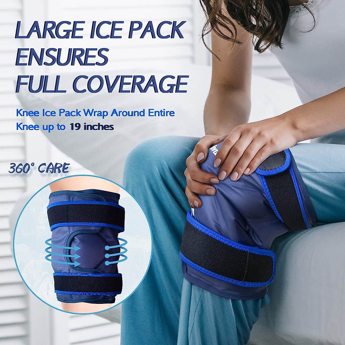 XXL Ice Pack Wrap Around Knee After Surgery, Reusable Gel Large Ice Pack for Injuries, Pain Relief, Swelling, Sports Injuries, 1 Pack Blue