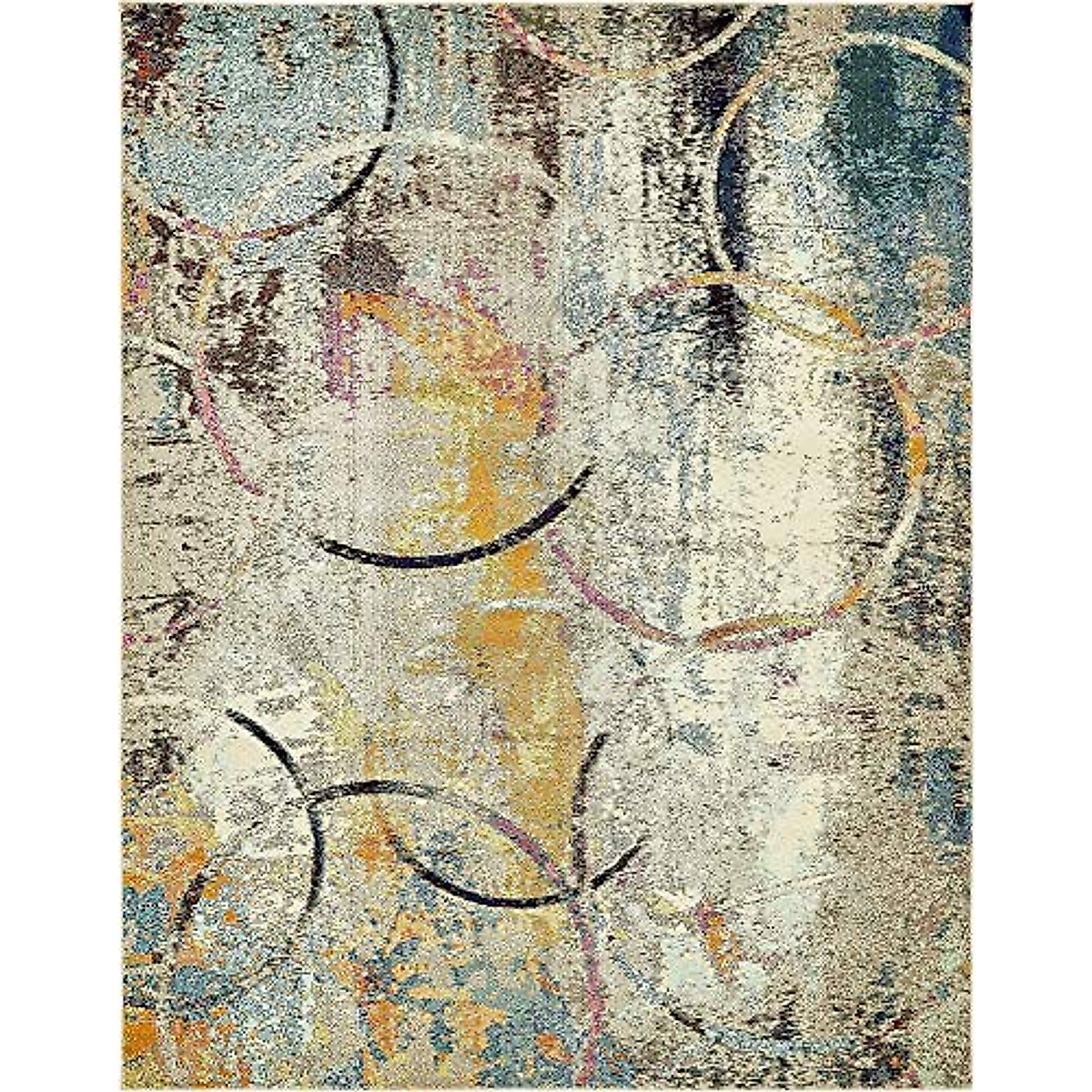 Unique Loom Chromatic Collection Modern Rustic & Vibrant Abstract Area Rug for Any Home Décor, Rectangular 8' 0" x 10' 0", Beige/Blue