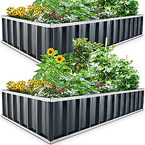 KING BIRD Raised Garden Bed 68''x36''x12'' x2 Packs, Galvanized Steel Metal Outdoor Planter Kit Box for Vegetables,Flowers, Fruits,Herbs,with 16pcs T-Type Tags & 2 Pairs of Gloves,Dark Grey