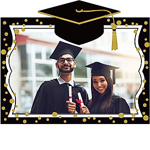 2024 Graduation Selfie Photo Booth Frame Black and Gold with 18Pcs Graduation Photo Booth Props, Upgraded Version with Support Cardboard, 2024 Grad Party Pose Sign