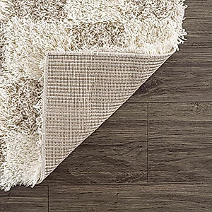 BoutiqueRugs Atira Modern Checkered Shag Area Rug - High Pile Fluffy Shag Rug for Kids Room, Nursery, Living Room, Bedroom, Dining Room - Beige, Cream, White - 6'7" X 9'6" (6x9 Area Rug)