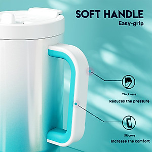 Meoky 32 oz Tumbler with Handle and Flip Straw, 100% Leakproof Tumbler with Lid and Straw, Stainless Steel Insulated Cup, Cupholder Friendly, Keeps Cold for 24 Hours (Azure)