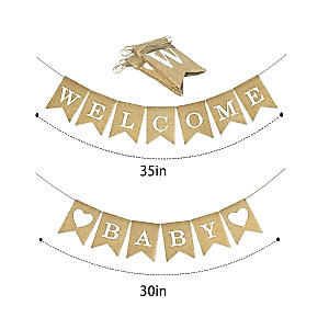 Welcome Baby Signs Pre-Strung Burlap Banner, Welcome Baby Banner Baby Shower Flags Decor, Baby Arrival Banners Baby Shower Birthday Party Supplies