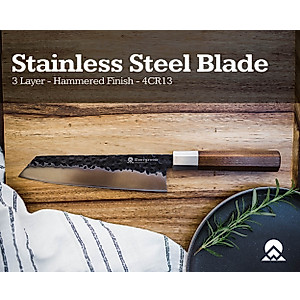 Evergreen 8” Professional Classic Chef Knife, Stainless Steel, Great for Paring, Dicing, Cutting with Octagon Wood Handle, Blade Sharpener and Gift Box