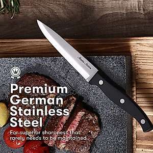 Master Maison 8-Piece 4.5" Premium Steak Knife Set | 8 German Non-Serrated Stainless Steel Kitchen Steak Knives + Storage Gift Box | Anti-Fatigue Ergonomic Full-Tang Triple-Riveted Handle (Black)