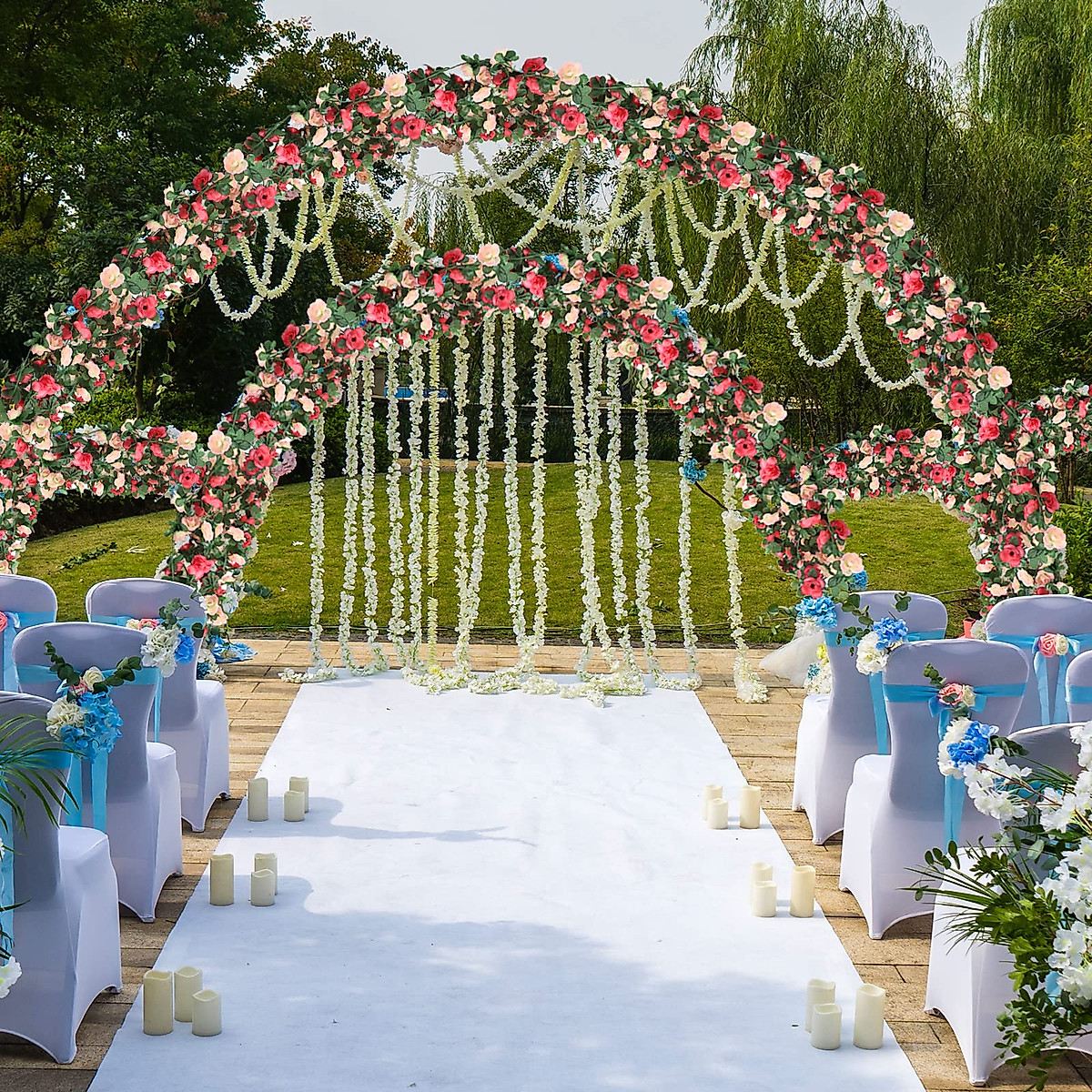 Levana.m 2Pcs Rose Garland Artificial Rose Vine 8.37FT Fake Silk Rose Flower Garland Hanging Rose Ivy Garland for Home Wall Art Wedding Party Garden Craft Decor, Pink