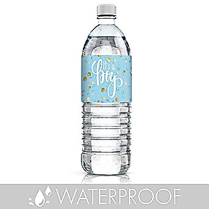 Blue and Gold It's a Boy Baby Shower Water Bottle Labels - 24 Stickers
