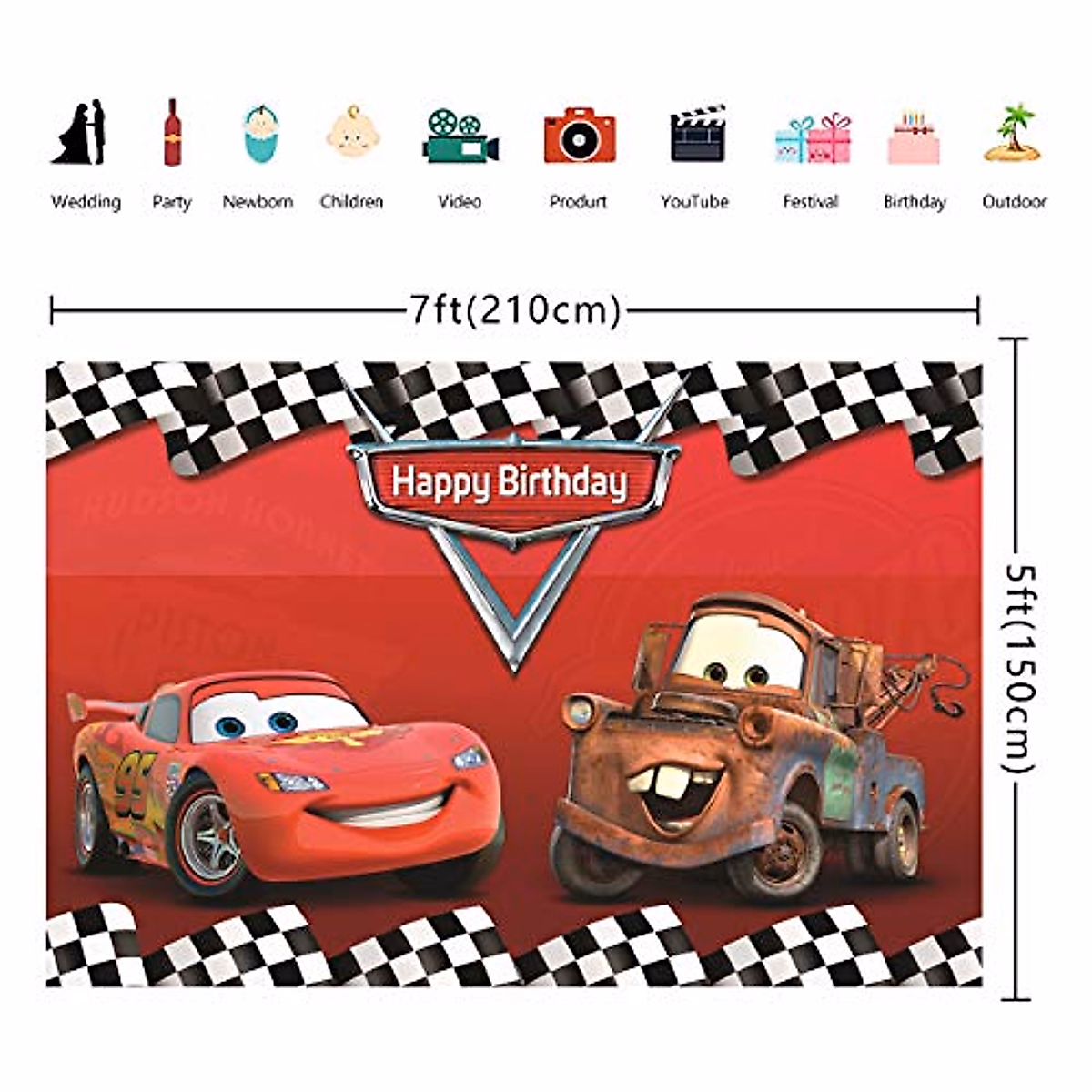 RUINI Car Racing Themed Backdrop Cartoon Cars Mobilization Birthday Party Decorations Backdrop 7x5FT