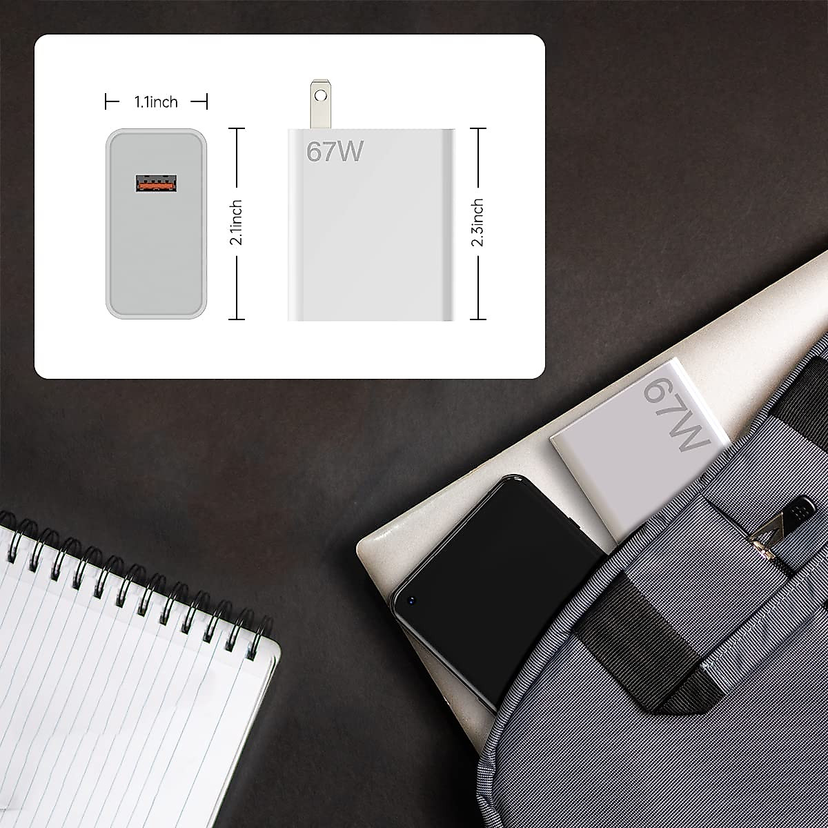 for Xiaomi Charger 67W Mi Turbo Fast Wall Charger for Xiaomi 14 13 12 13t 12t 12s Pro Lite Redmi Note K60 K50 11 11s 12 Pro Plus Poco X6 F5 X5 F4 X4 Gt Black Shark Mix Fold 2 3 3.3ft 6A Type C Cable