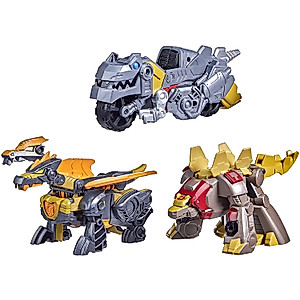 Transformers Dinobot Adventures Dino Squad Grimlock, Dinobot Snarl, and Predaking 3-Pack Converting Action Figures Bundle with 2 My Outlet Mall Stickers