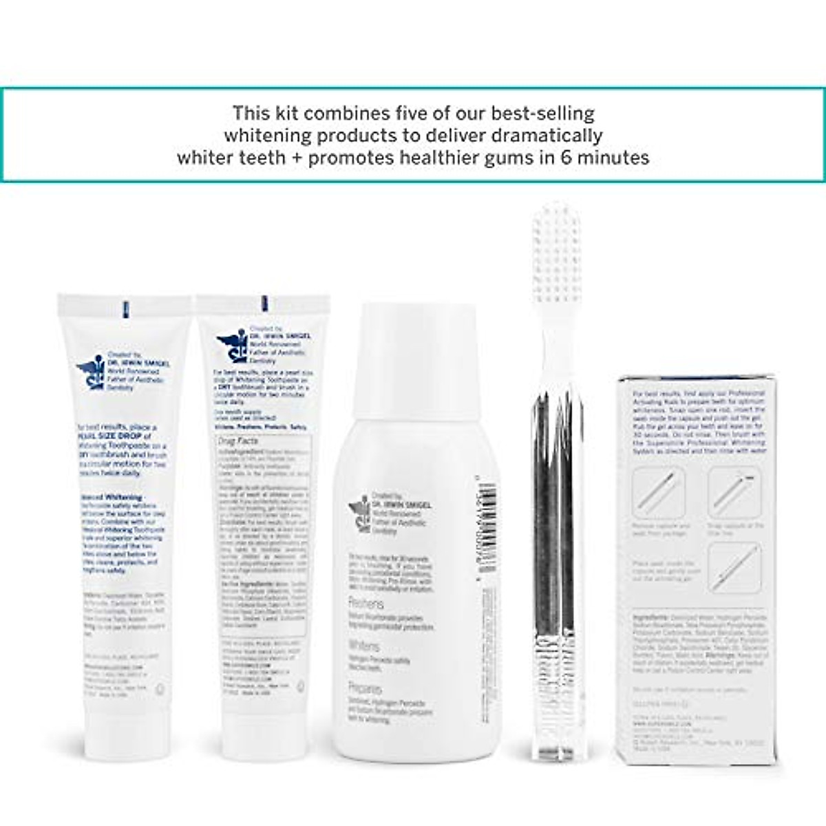 Supersmile Teeth Whitening Set - 6 Minutes to a Whiter Smile - Toothpaste, Accelerator, Toothbrush, Activating Rods, and Pre-Rinse - Up to 6 Shades Whiter Teeth - No Sensitivity (Original Mint)