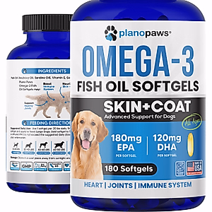 Omega 3 Fish Oil for Dogs Capsules - Salmon Oil for Dogs - Dog Fish Oil Supplement May Help Shedding, Allergy, Itching - Support Dry Skin, Joints - Dog Skin and Coat Supplement - 180 Fish Oil Pills