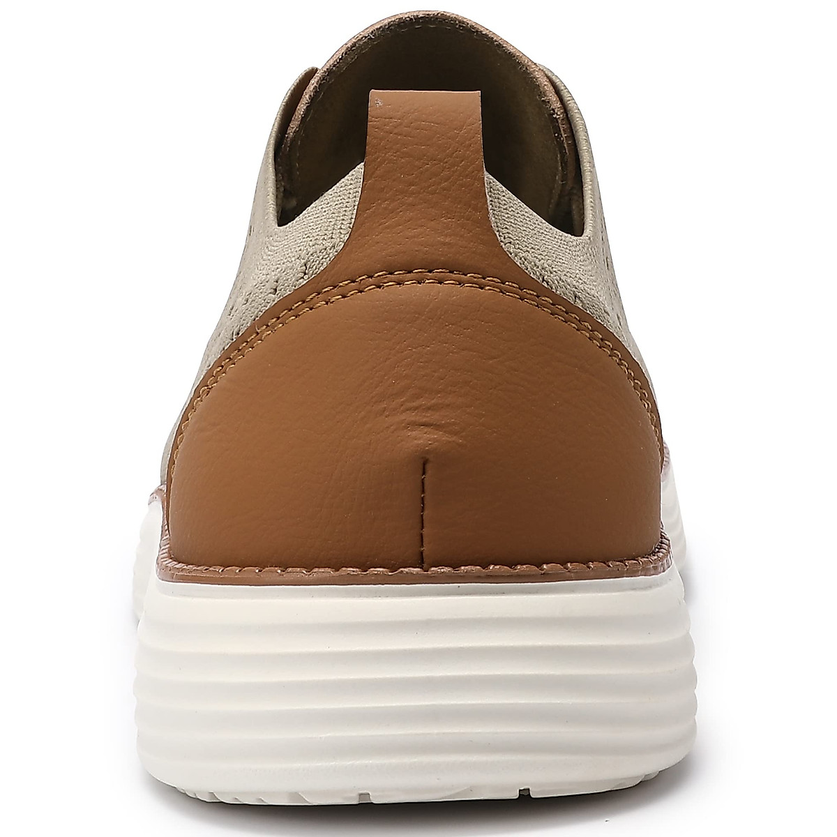 VILOCY Men's Casual Dress Sneakers Oxfords Business Shoes Lace Up Lightweight Comfortable Breathable Walking Knit Mesh Fashion Sneakers Tennis Khaki,EU44