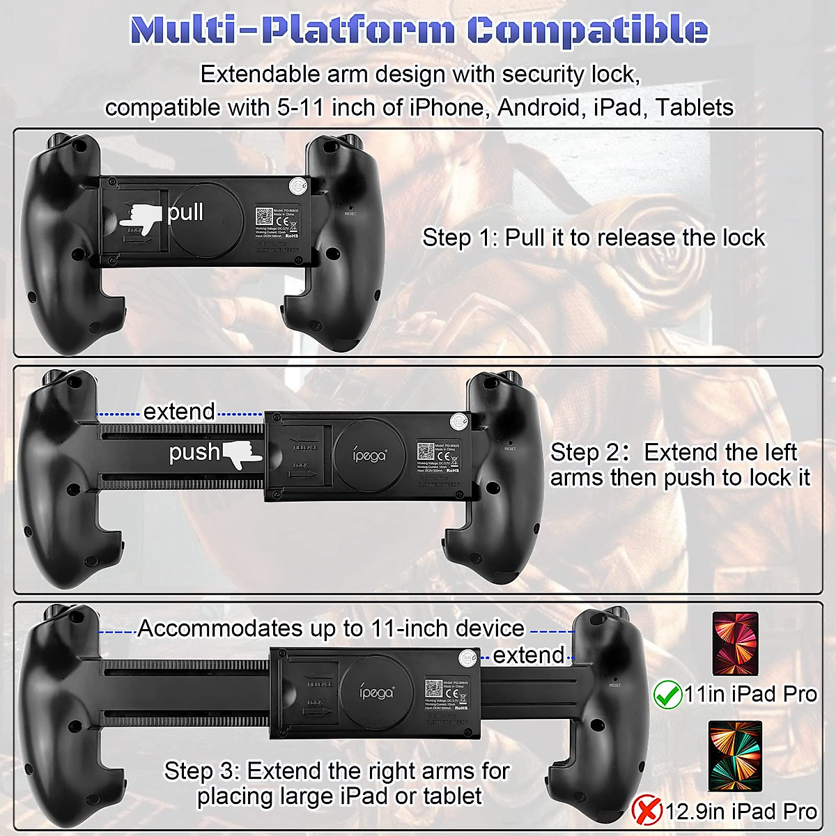 Megadream Wireless Mobile Controller Gamepad Joystick for iPad (11in), iPhone 16/15/14/13, Android Samsung Tablet PC - MFi Certified - 18+ Hour Battery Life - Call of Duty - Minecraft, Black