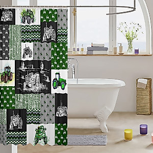 Green Tractor Bath Curtain Set 72"Wx78"L Farm Vehicle Truck Bathroom Shower Curtains With Hooks Cartoon Equipment Construction Harvester Bathtub Shower Curtain For Kids Boys Car Bathroom Decor, Grey