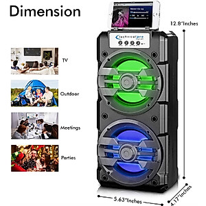 Technical Pro (QTY 3) Rechargeable LED Bluetooth Speaker with USB, SD card, FM Radio, Perfect Travel Comfortable Portable Speaker with Carry handle, 2 Dual 4" (10.2cm) Subwoofers