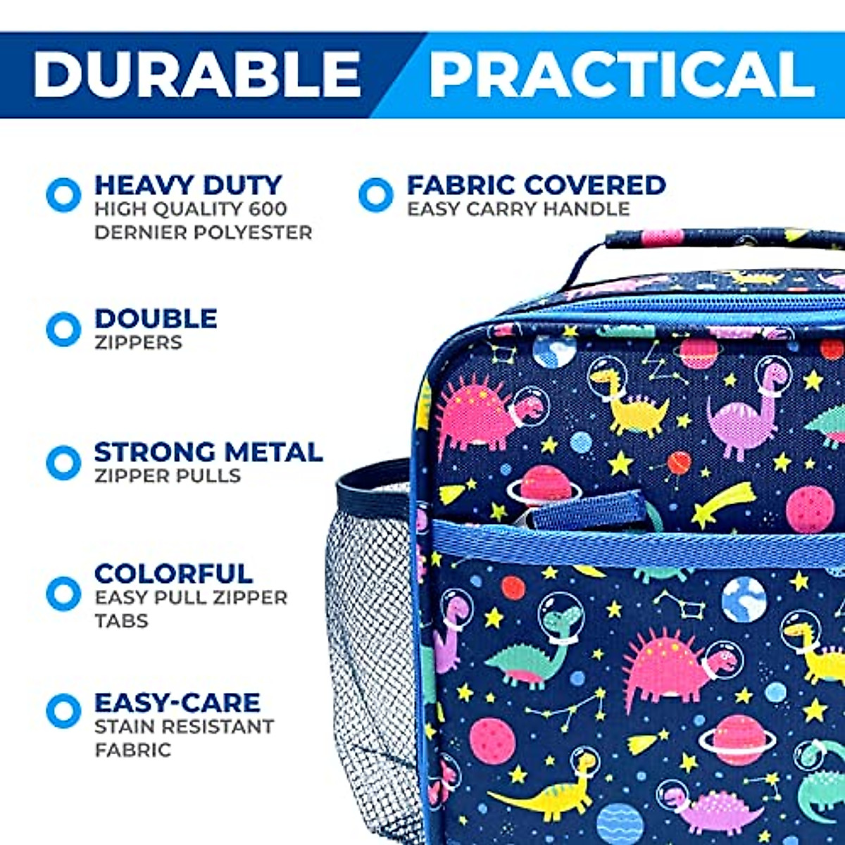 Lunch Box for Kids with Ice Pack, Boys Lunch-Box Insulated Bag for Toddlers Kids Baby Boy Daycare Pre-School Kindergarten, Large Snack Container Boxes for Kid Lunches, Bento Bag, Blue Space Dinosaur