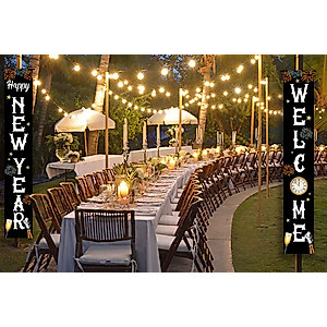 Happy New Year Decorations Front Door Porch Banners 2023, New Year Eve Hanging Banners for Party Supplies 12x72 Inch