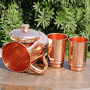 HealthGoodsIn - Pure Copper Hammered Water Jug with 2 Hammered Copper Tumblers | Copper Pitcher and Tumblers for Ayurveda Health Benefits