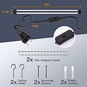 BBOUNDER 20-Pack Linkable LED Utility Shop Light, 4 FT, 4000 LM, 6500K Cool Daylight, 48 Inch Integrated Fixture for Garage, 40W Equivalent 250W, Surface + Suspension Mount, Black