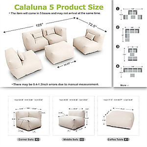 Patio Furniture Set Bean Bag Chairs Calaluna 5PC Outdoor Chairs Sectional Conversation Patio Set Daybed Furniture Outdoor Sofa Couch High Density Foam Filling Modern Comfy Patio Couch (light beige)