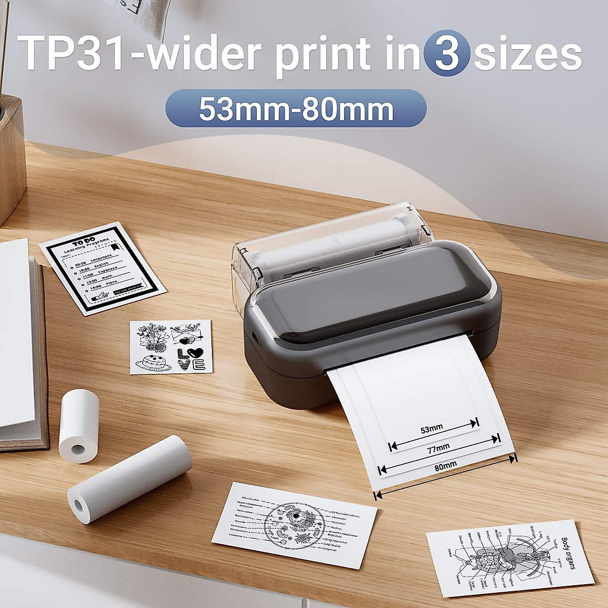 PhoFuta Mini Printer for iPhone, Sticker Printer Machine Portable Thermal Inkless Photo Printer via Bluetooth, Can Print 53mm(2 inch)/80mm(3 inch) Width Paper,Note Buddy Best for Memo,Journal,Plan