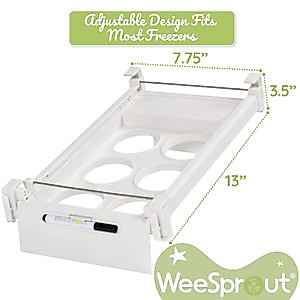 WeeSprout Freezer Tray for Baby Food Storage Jars, Holds 4 oz & 8oz Glass Baby Food Containers, Fits Most Freezers, Space-Saving Drawer Design, Label Marker Included (White)