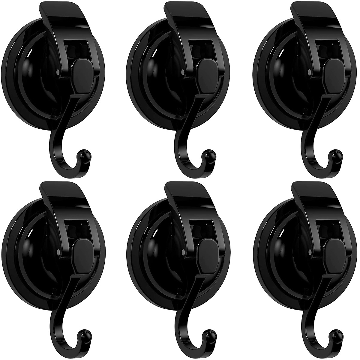 SOCONT Suction Cup Hooks for Shower, Heavy Duty Vacuum Shower Hooks for Inside Shower, Matte Black-Plated Plished Super Suction for Kitchen Bathroom Restroom, 6 Pack