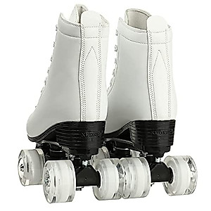 PHSDA Women's Roller Skates PU Leather High-top Roller Skates Four-Wheel Roller Skates Shiny Roller Skates for Unisex Kids and Adults (White Flash,270/us 8)