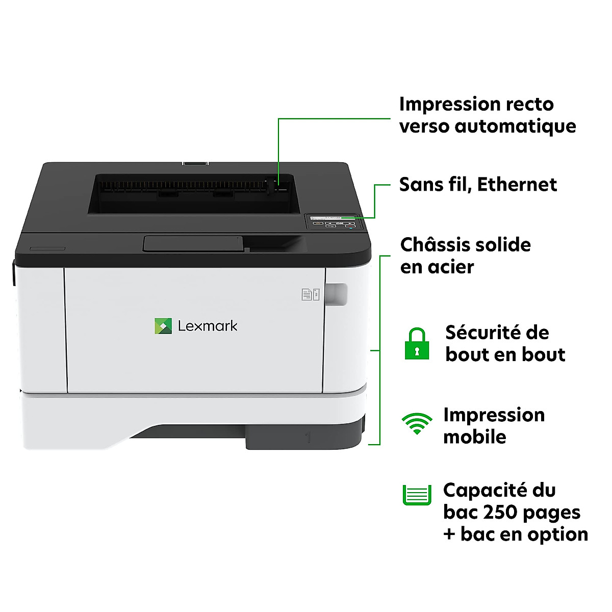 Lexmark B3340dw Monochrome Laser Printer with Full-Spectrum Security and Print Speed up to 40 ppm(29S0250), Gray/White, Small