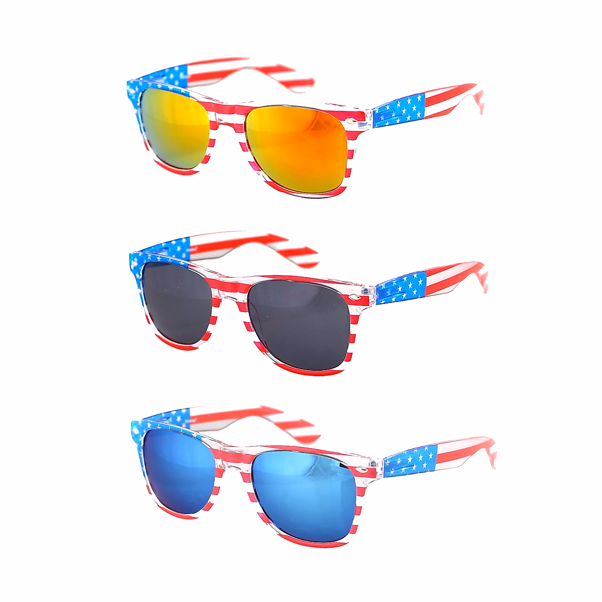 SHADERZ American America USA Flag Sunglasses Patriotic Clear Frame Classic 80s (Combo, 52)